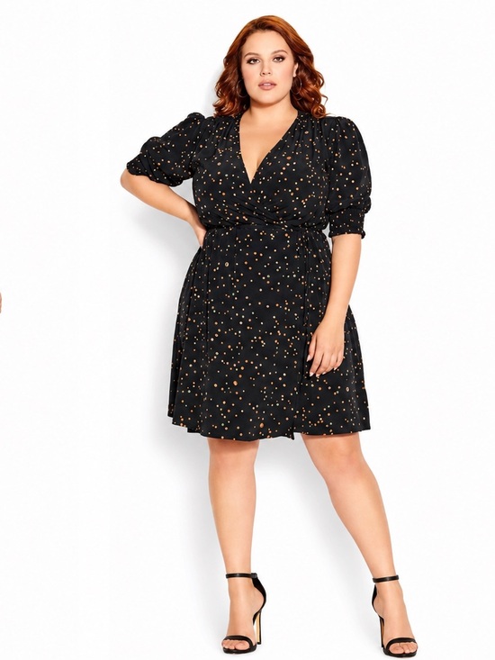City Chic | Dresses | City Chic Prism Puzzle Dot Print Faux Wrap Dress ...